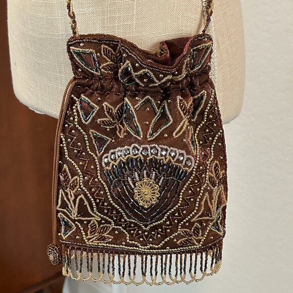 Vintage | Bags | Vintage Beaded Drawstring Bag With Scalloped Drop Beading | Poshmark